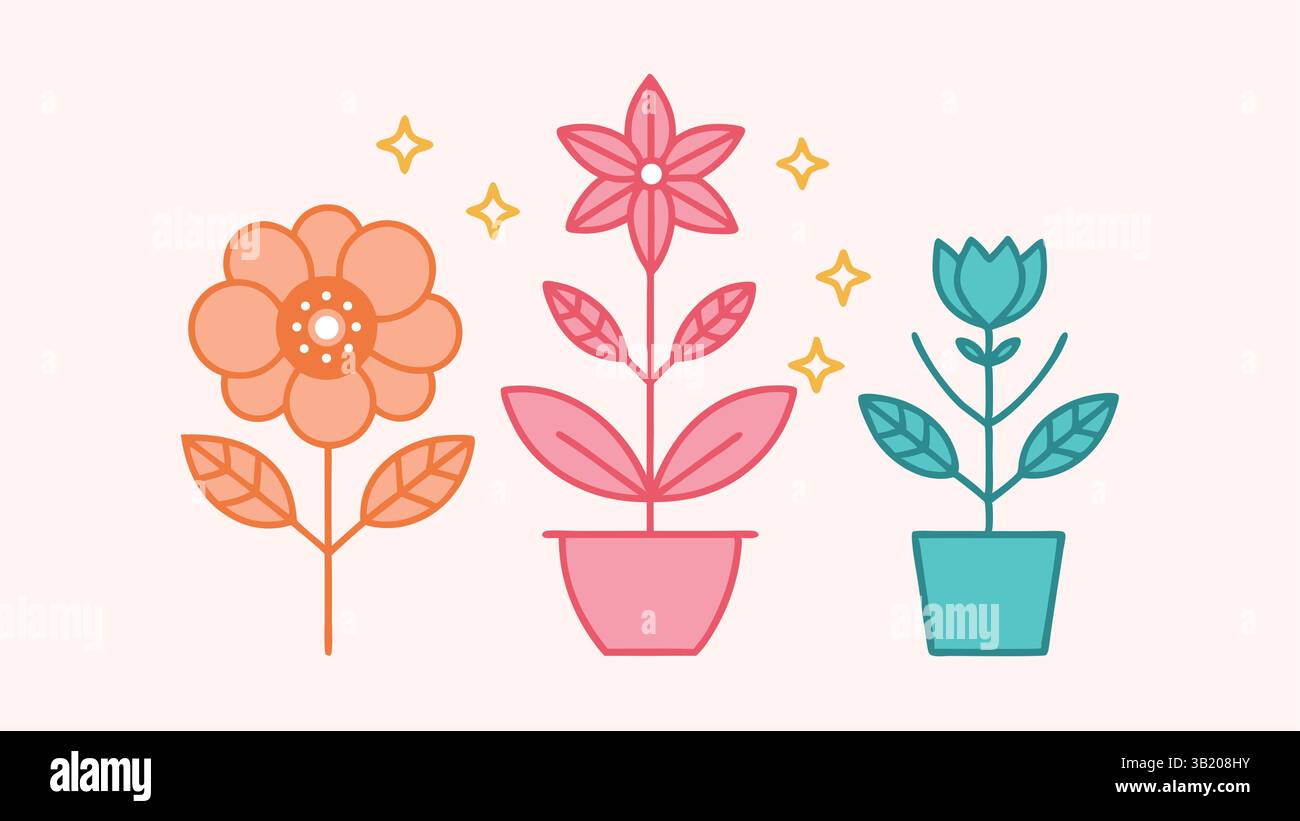 Flat cute flowers Stock Vector Images - Alamy