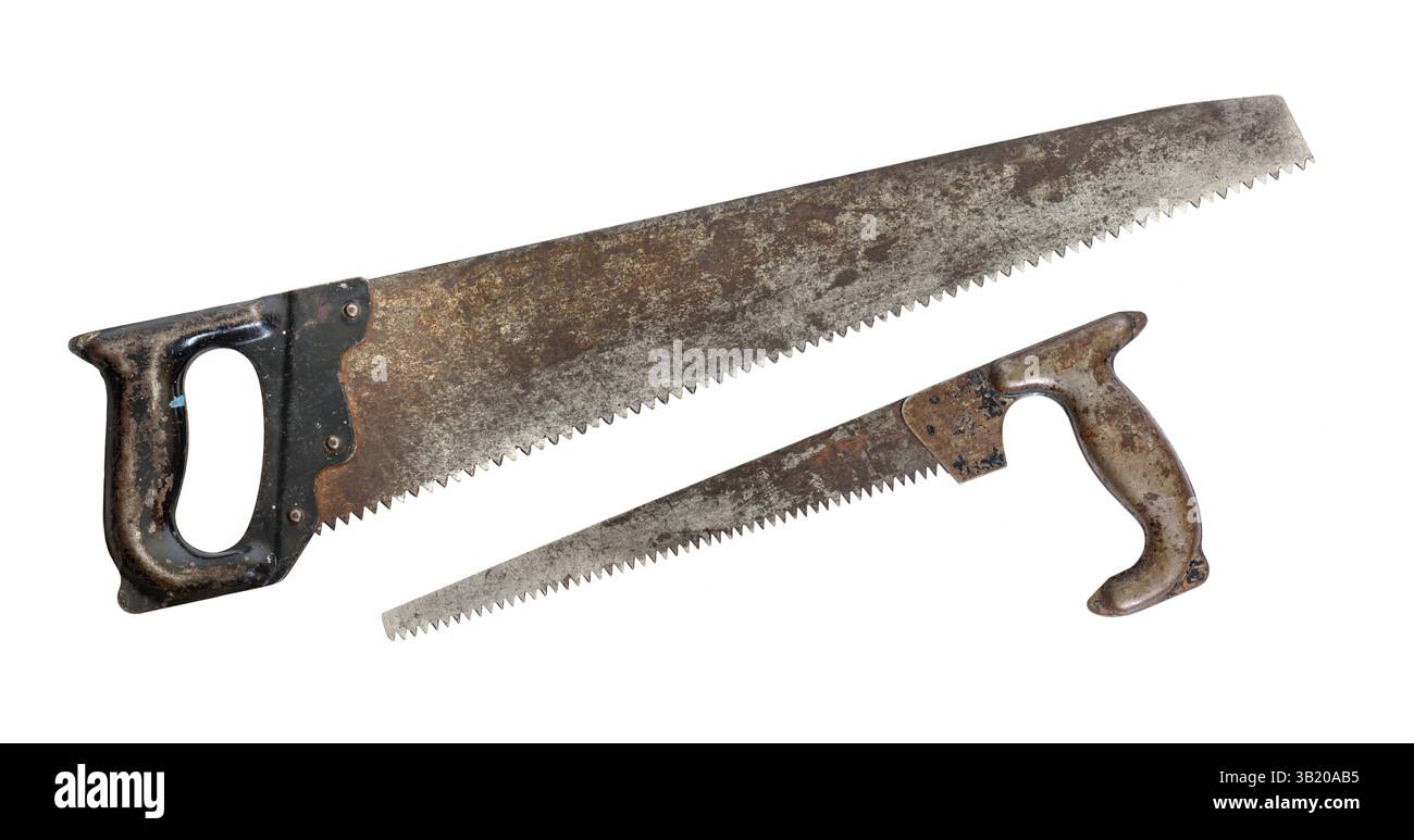 Old rusty dirty saw and hacksaw damaged teeth on white background Stock ...