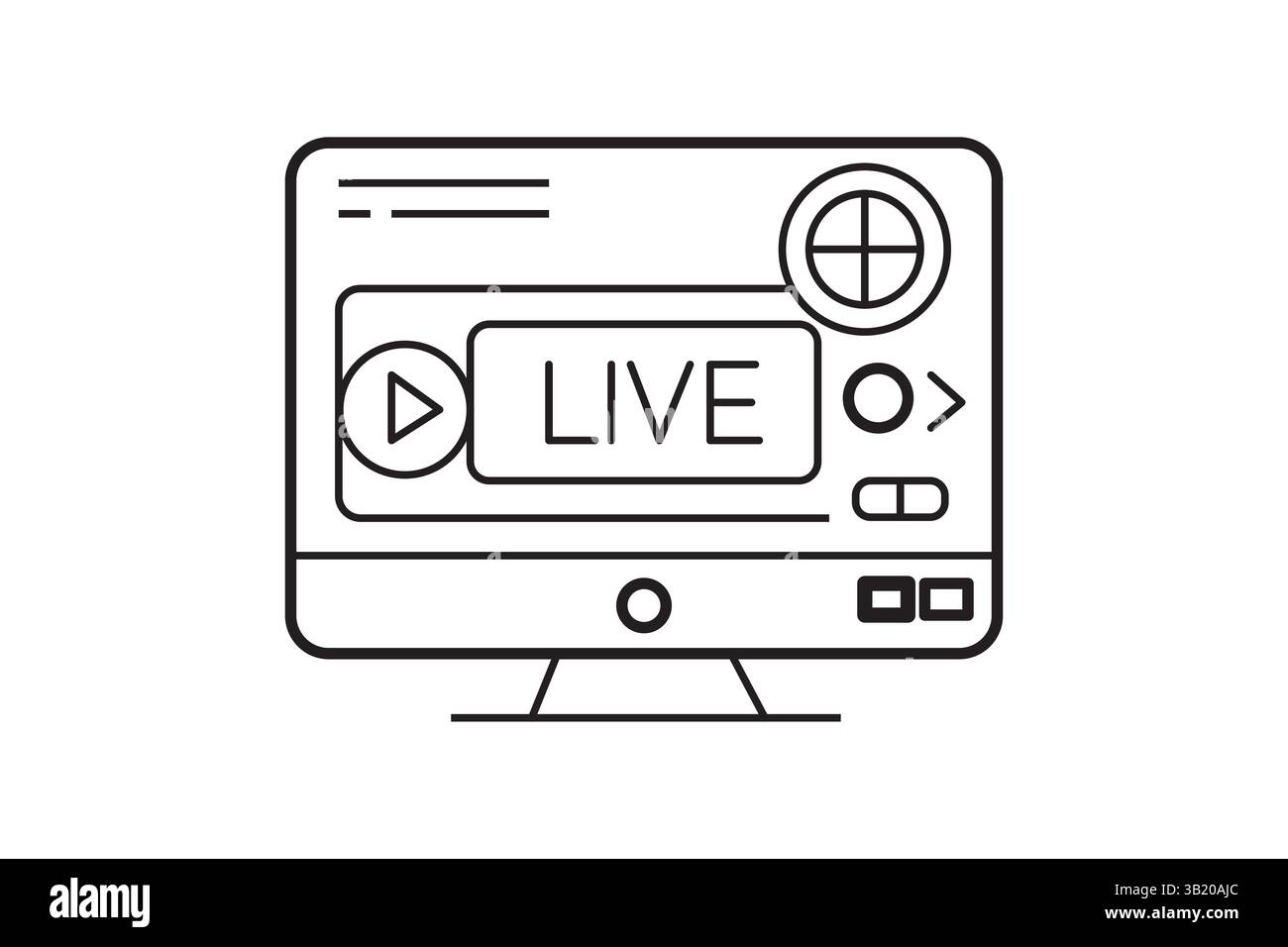 Computer monitor line art showing live play icon live streaming icon on ...