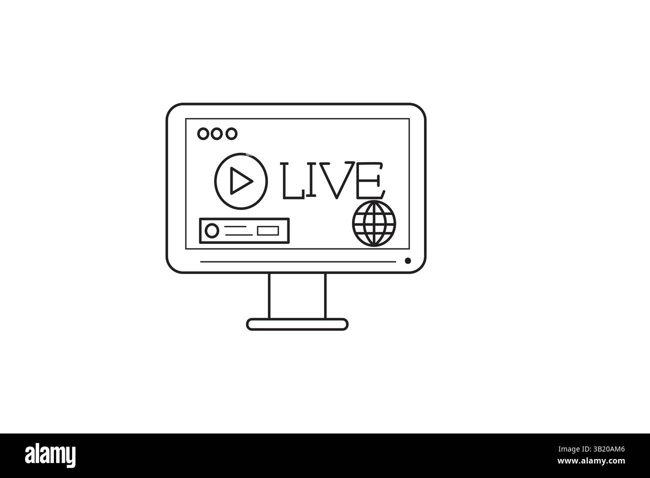Computer monitor line art showing live play icon live streaming icon on ...