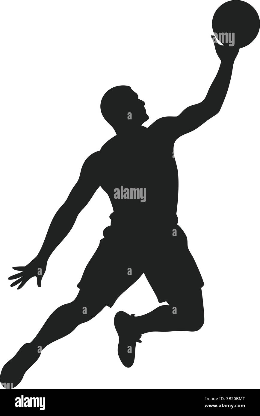 Basketball Player Jumping Silhouettes Vector: Action Shots of Men ...