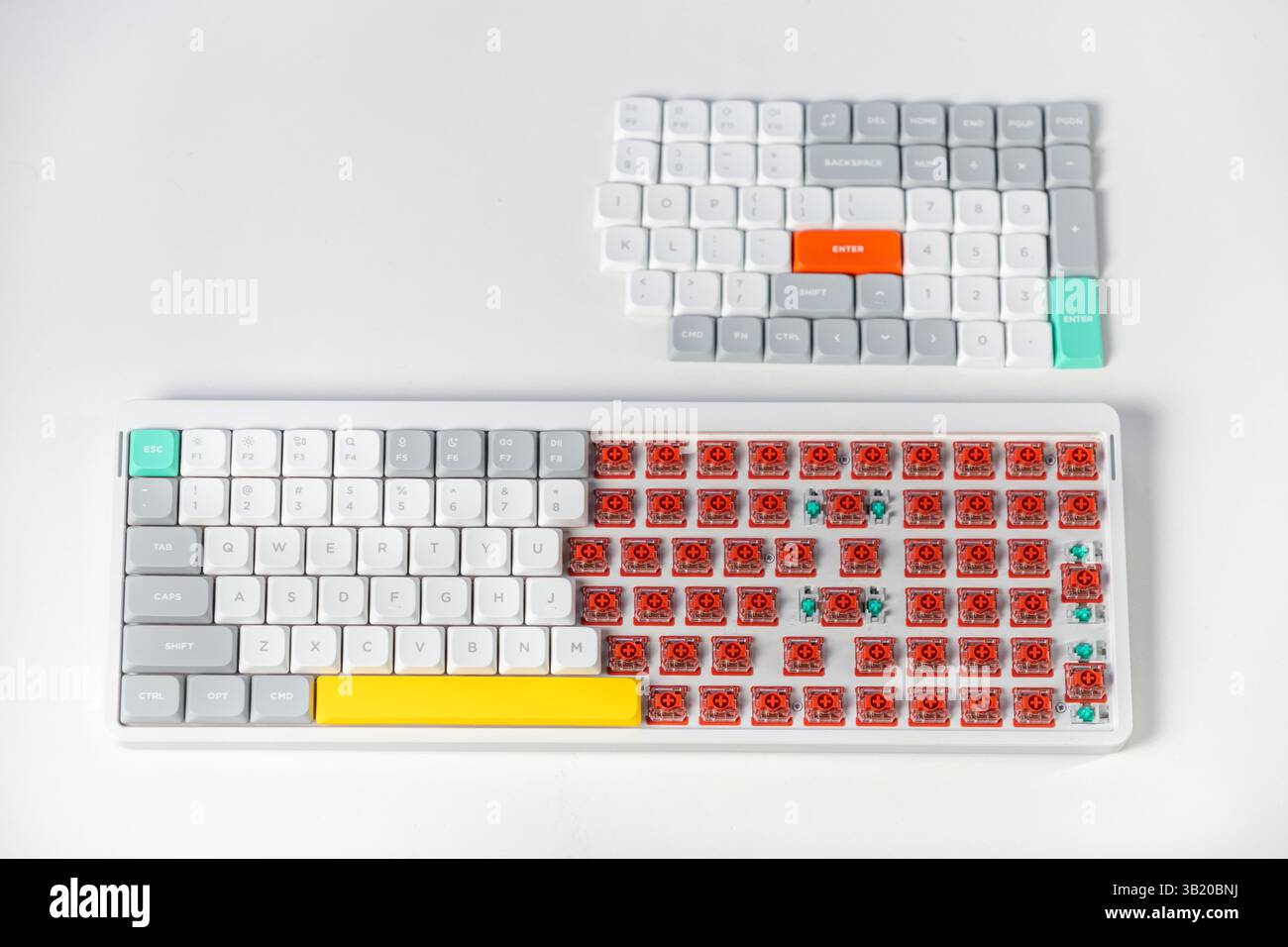 Top-down view of a mechanical keyboard with colorful keycaps partially ...