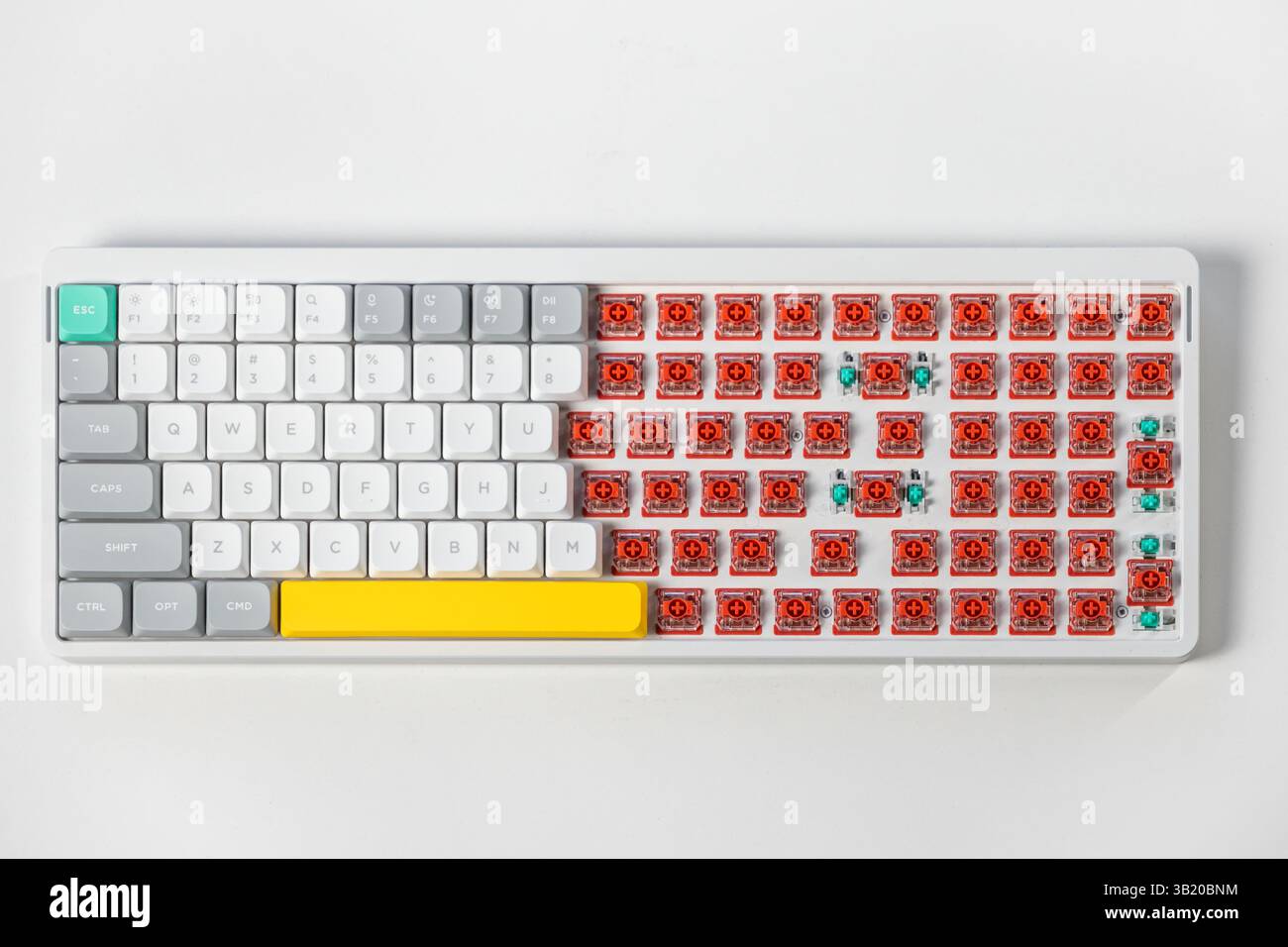 Top down view of a mechanical keyboard with some keycaps removed ...