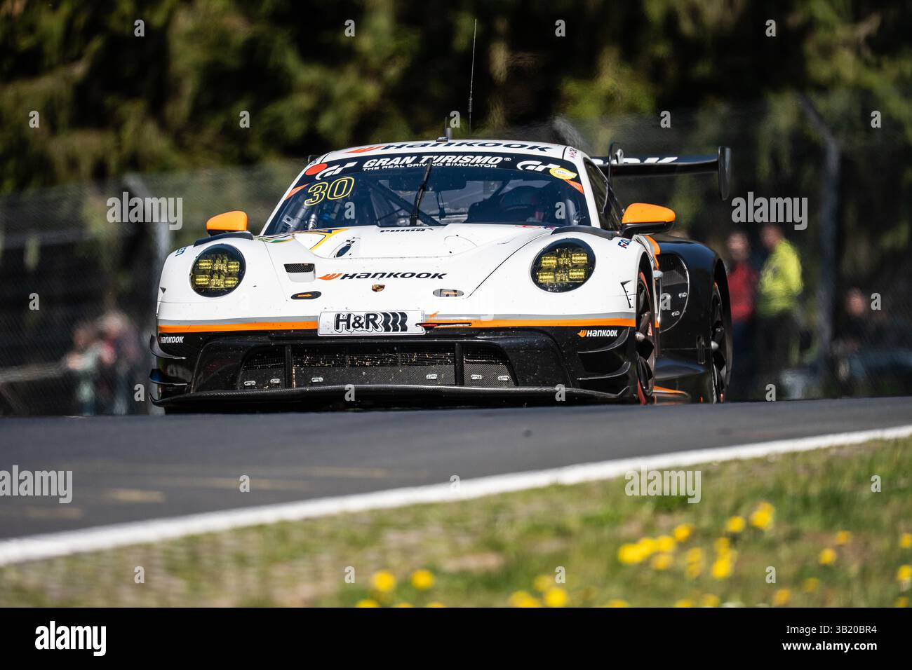 26 April 2025, Rhineland-Palatinate, Nürburg: The Porsche 911 GT3 R ...