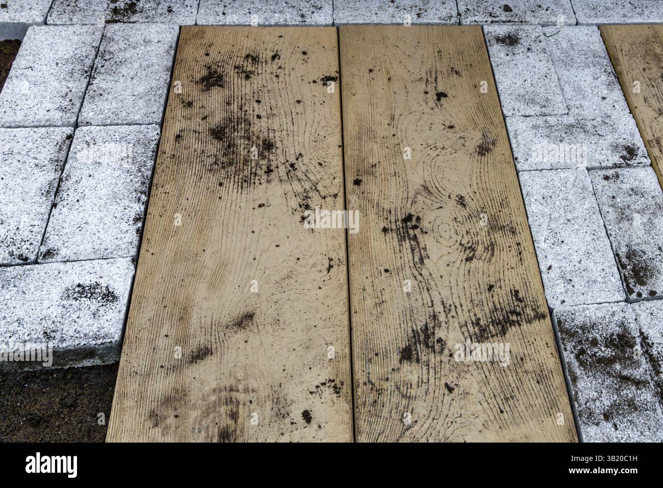 Finishing works on laying paving stones in the garden, pouring sand ...