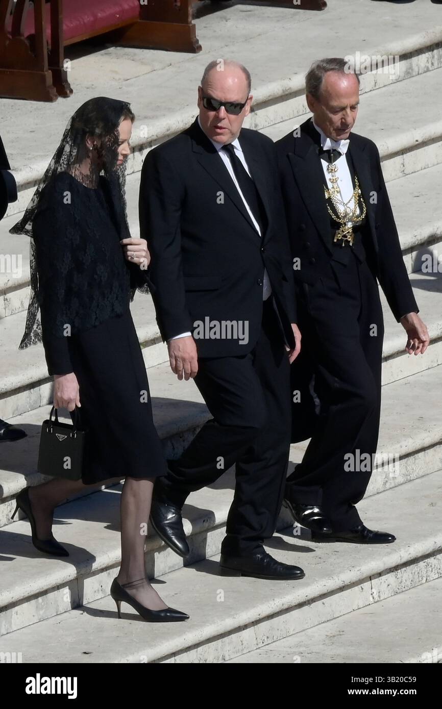 Vatican City, Italy. 26th Apr, 2025. Albert II of Monaco (r) and and ...