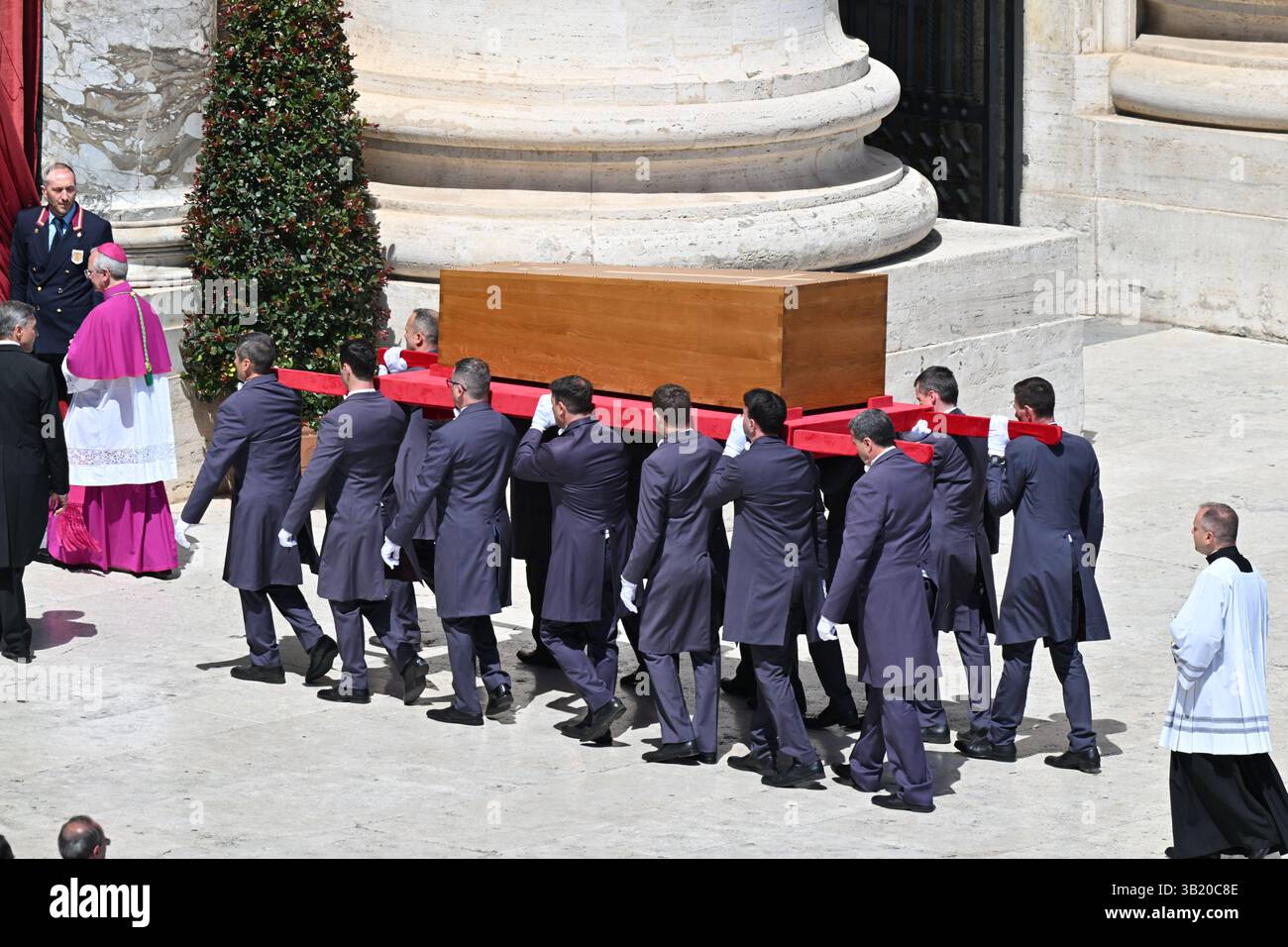 Pallbearers carry the coffin during the funeral of Pope Francis in St ...