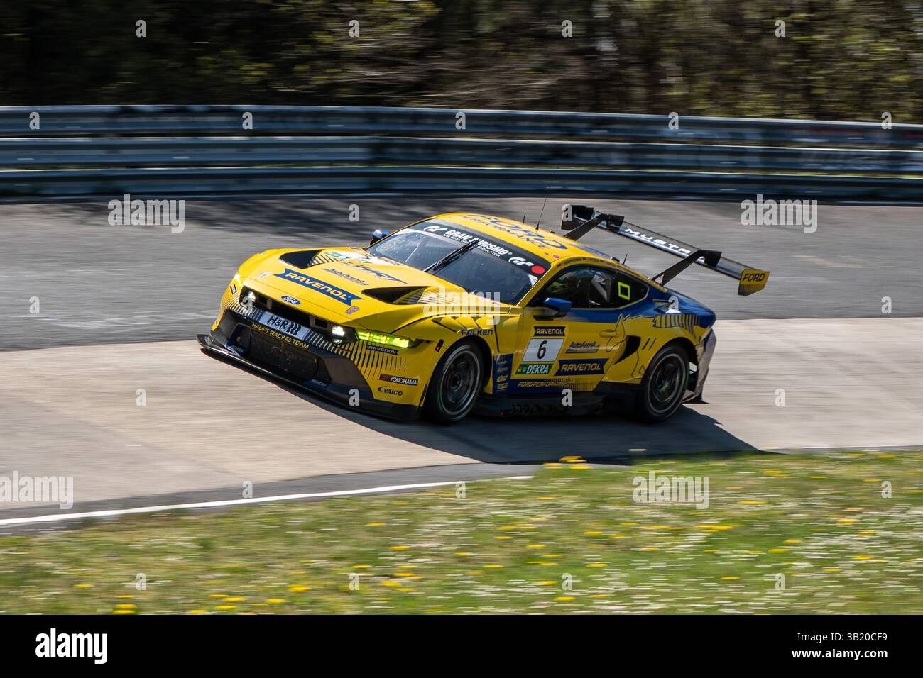 26 April 2025, Rhineland-Palatinate, Nürburg: The Ford Mustang GT3 with ...