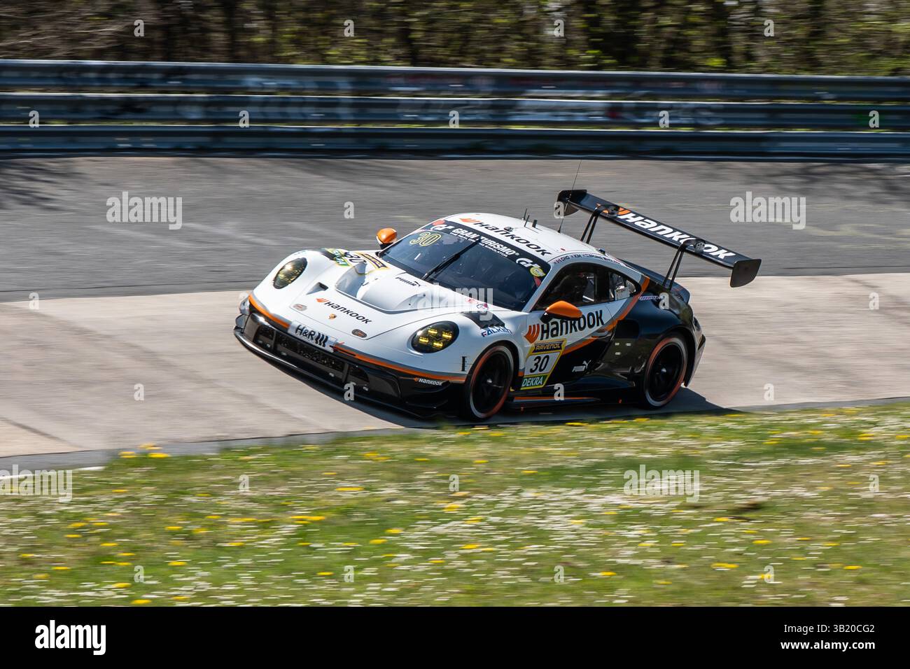 26 April 2025, Rhineland-Palatinate, Nürburg: The Porsche 911 GT3 R ...