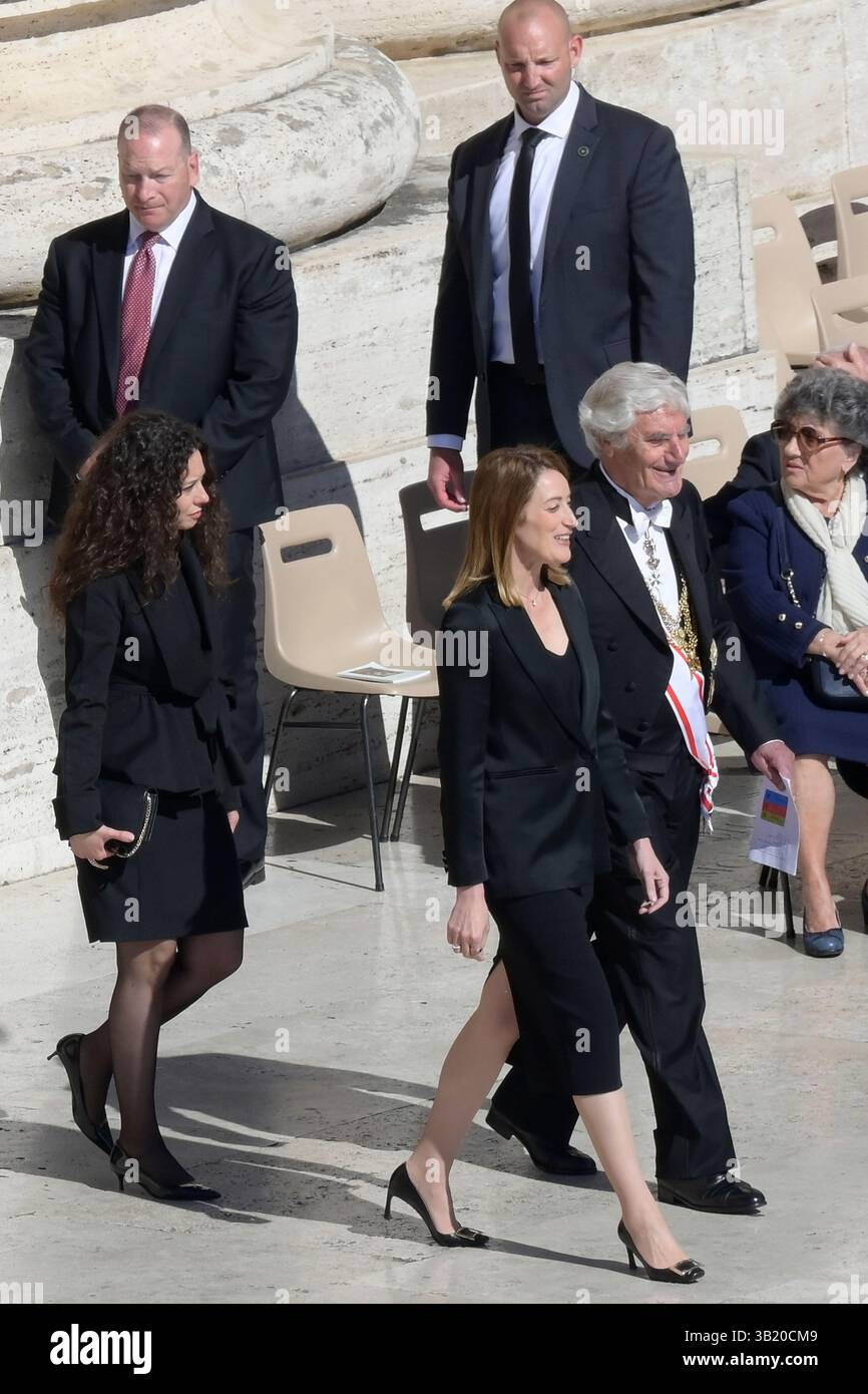Vatican City, Italy. 26th Apr, 2025. Roberta Metsola arrives to attend ...