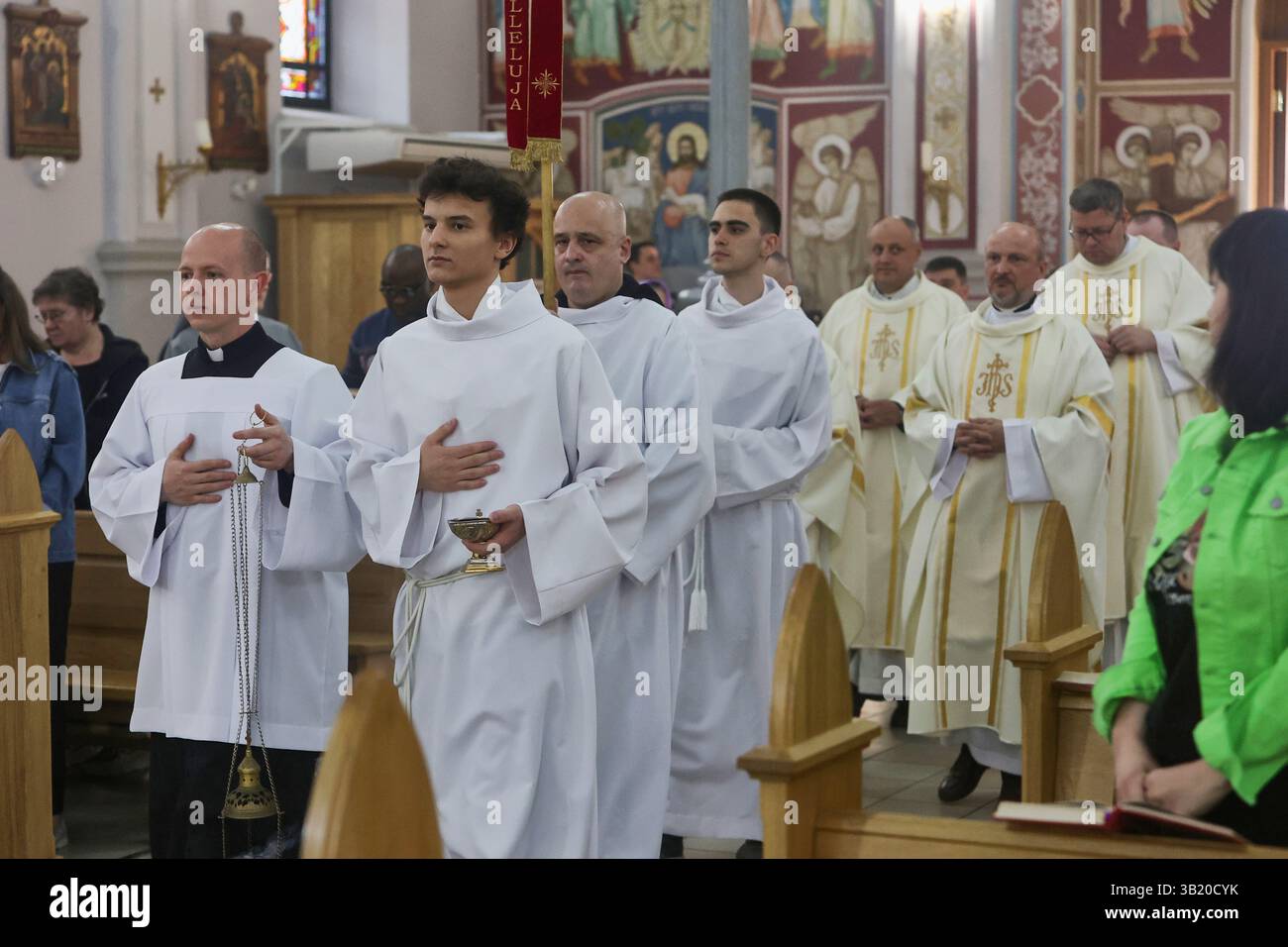 Non Exclusive: Priests conduct the holy mass in memory of late Pope ...