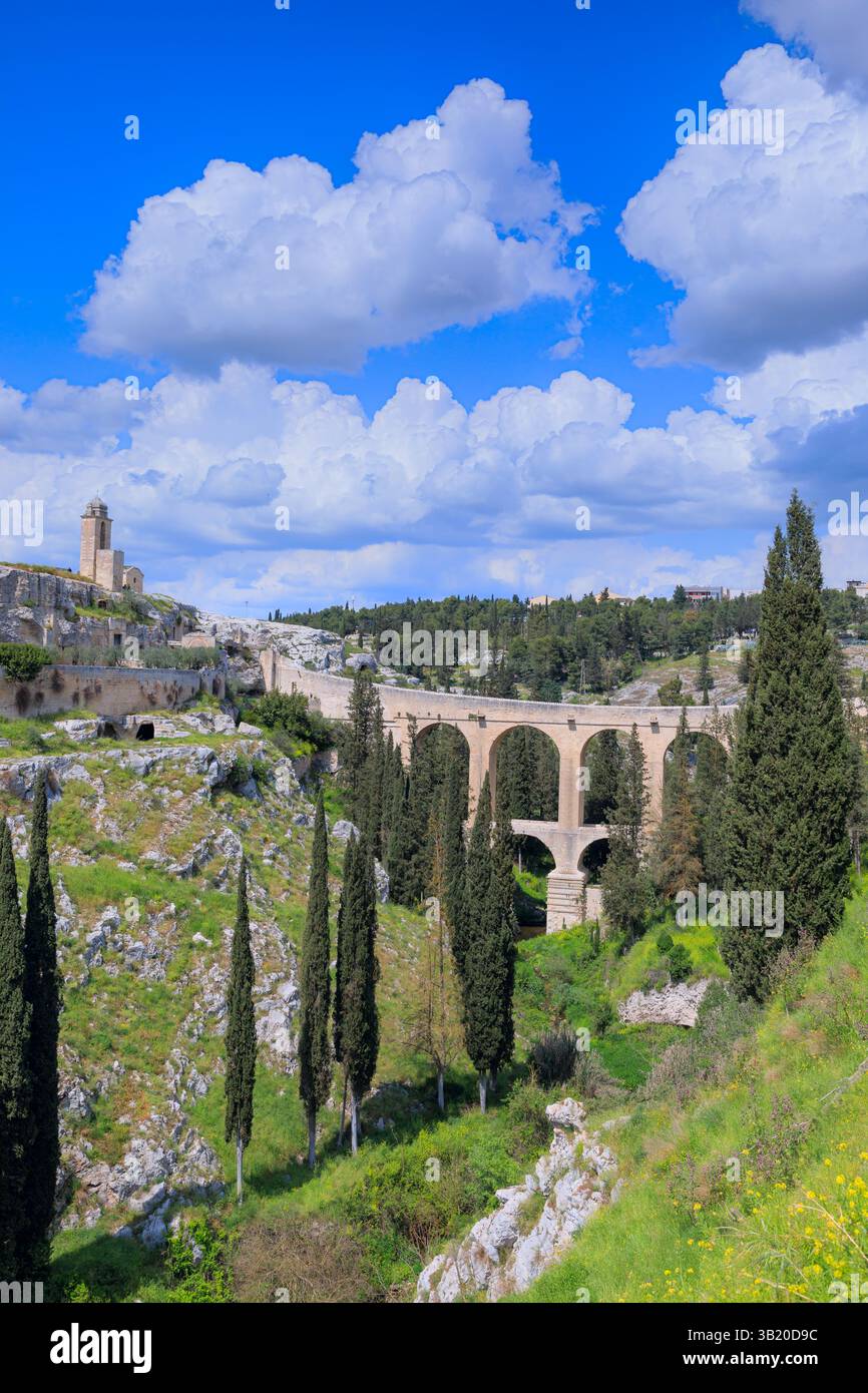 View of the Aqueduct Bridge from Roman times in Gravina in Puglia town ...