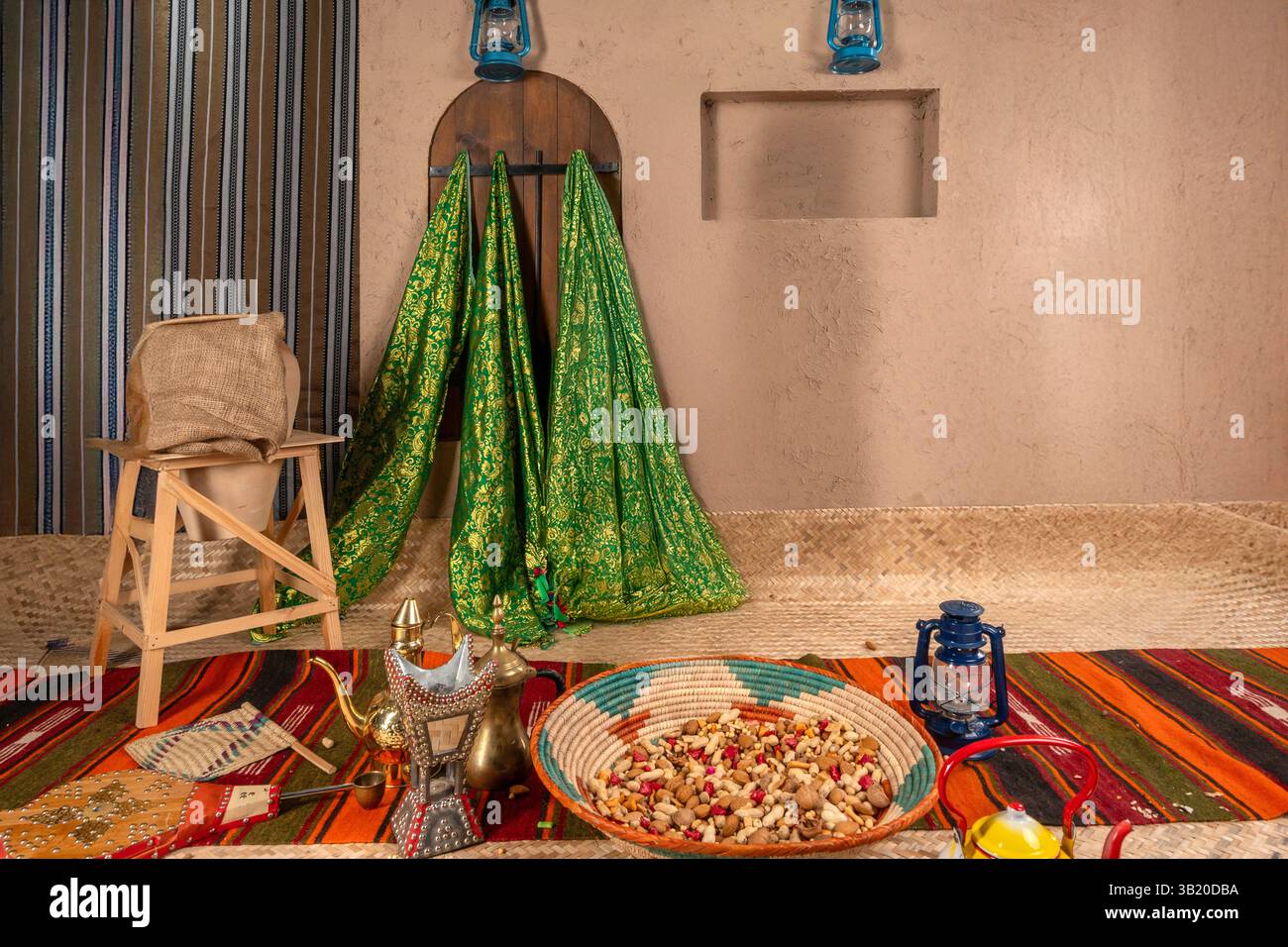 Islamic arts of blue Ramadan lantern as an Arabian Muslim celebration ...