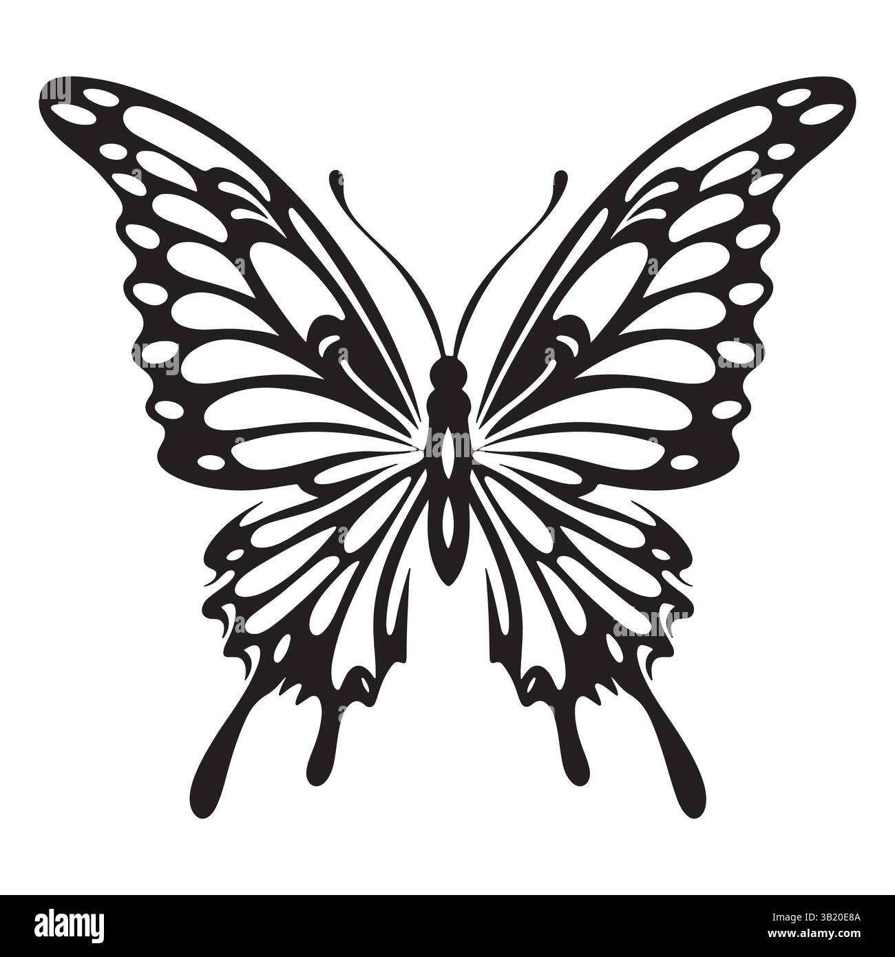 Stylized Black Butterfly Drawing - Perfect for Craft Projects Stock ...
