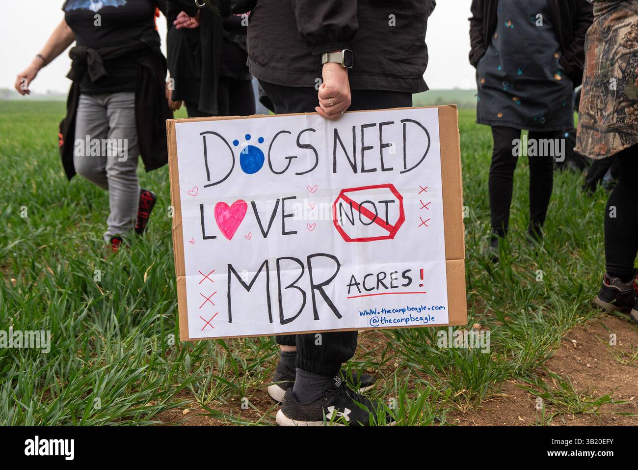 Huntingdon, UK. 26th Apr, 2025. A female protester holds a placard ...