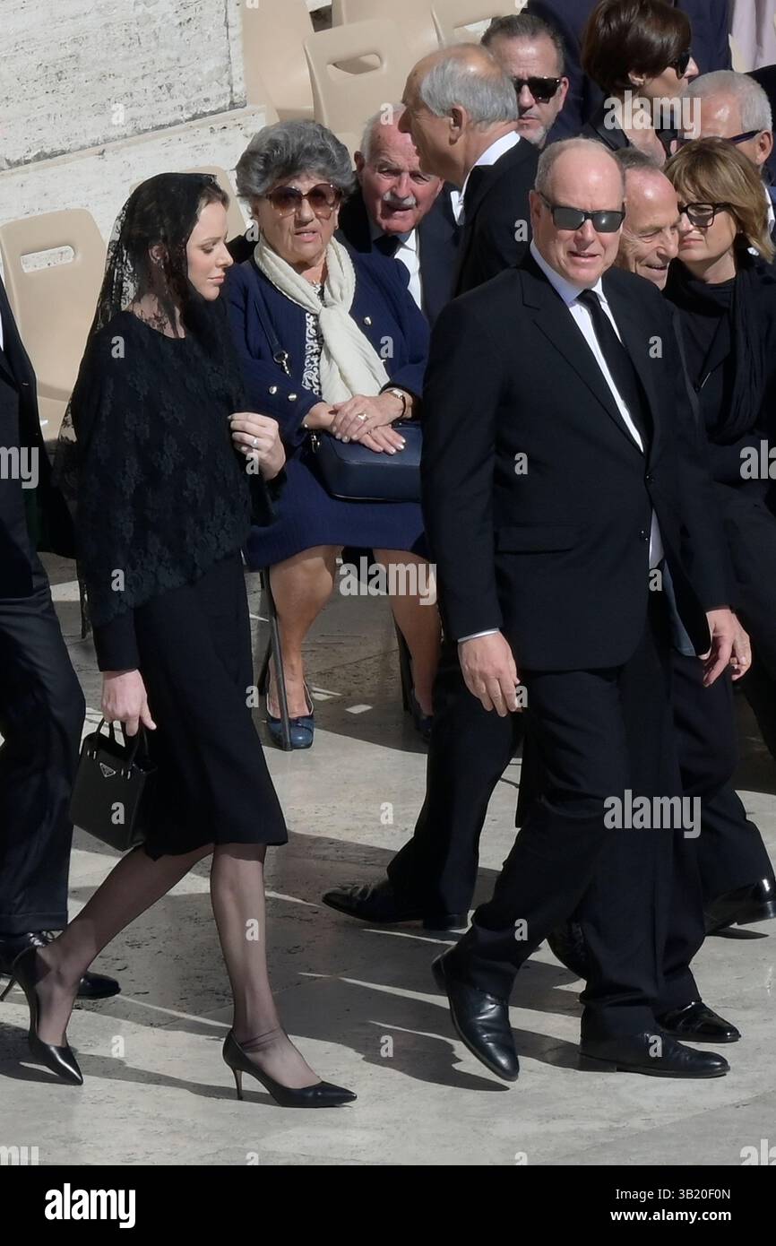 Vatican City, Italy. 26th Apr, 2025. Albert II of Monaco (r) and and ...