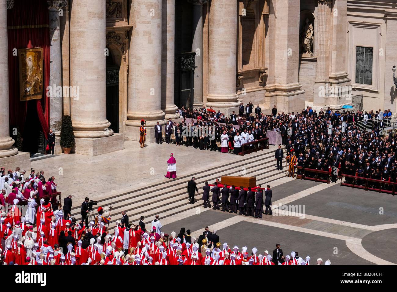 Pallbearers carry the coffin of late Pope Francis into Santa Maria ...