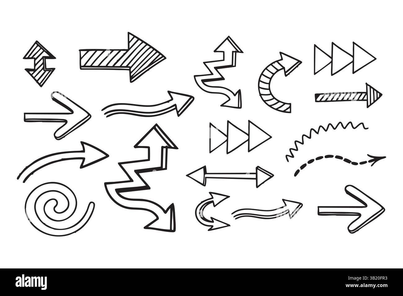 Outline Hand Drawn Arrows Icon Set in Doodle Style Vector Graphics ...