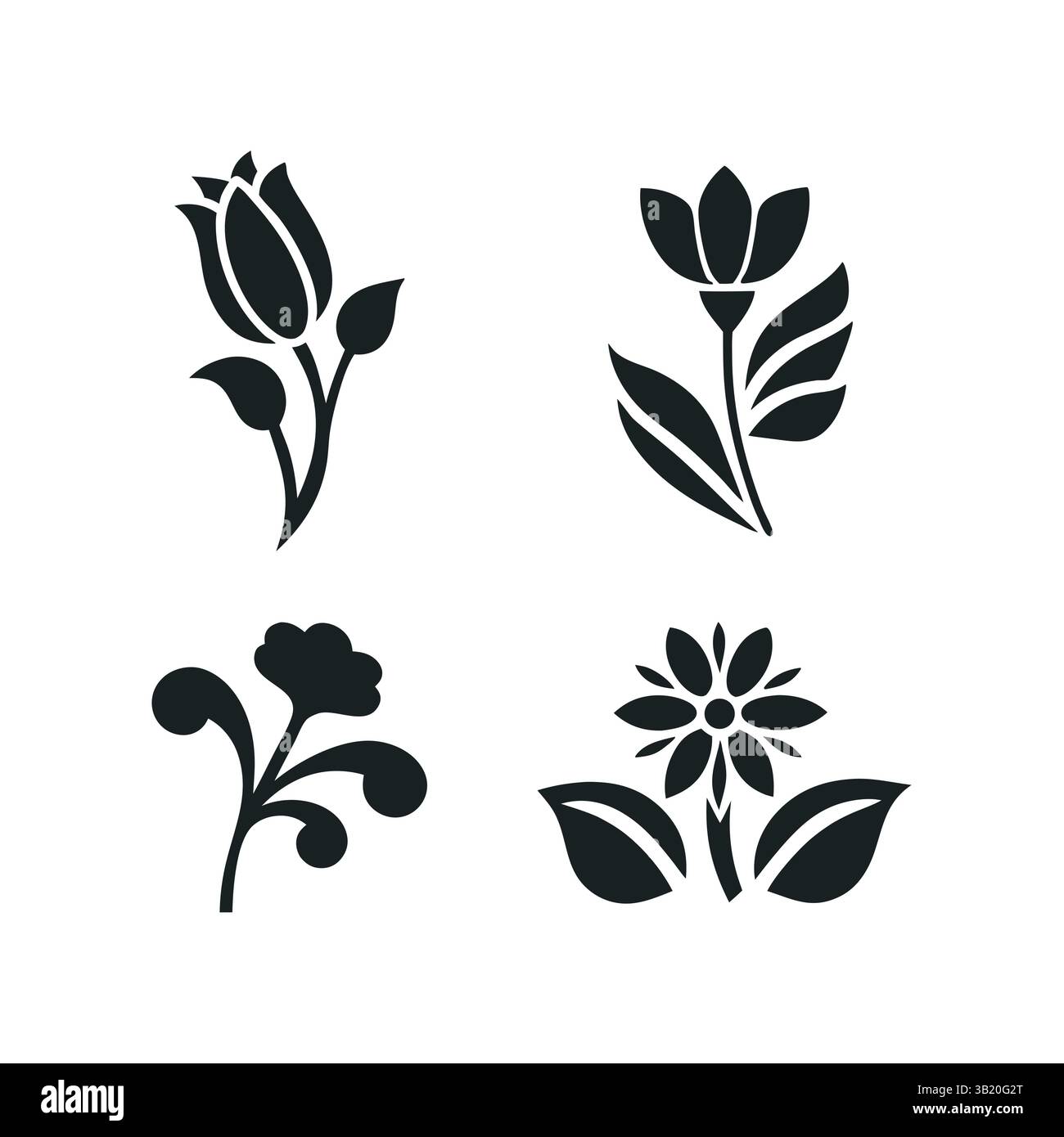 Black Flower Silhouettes Vector Graphics Illustrations Stock Vector ...