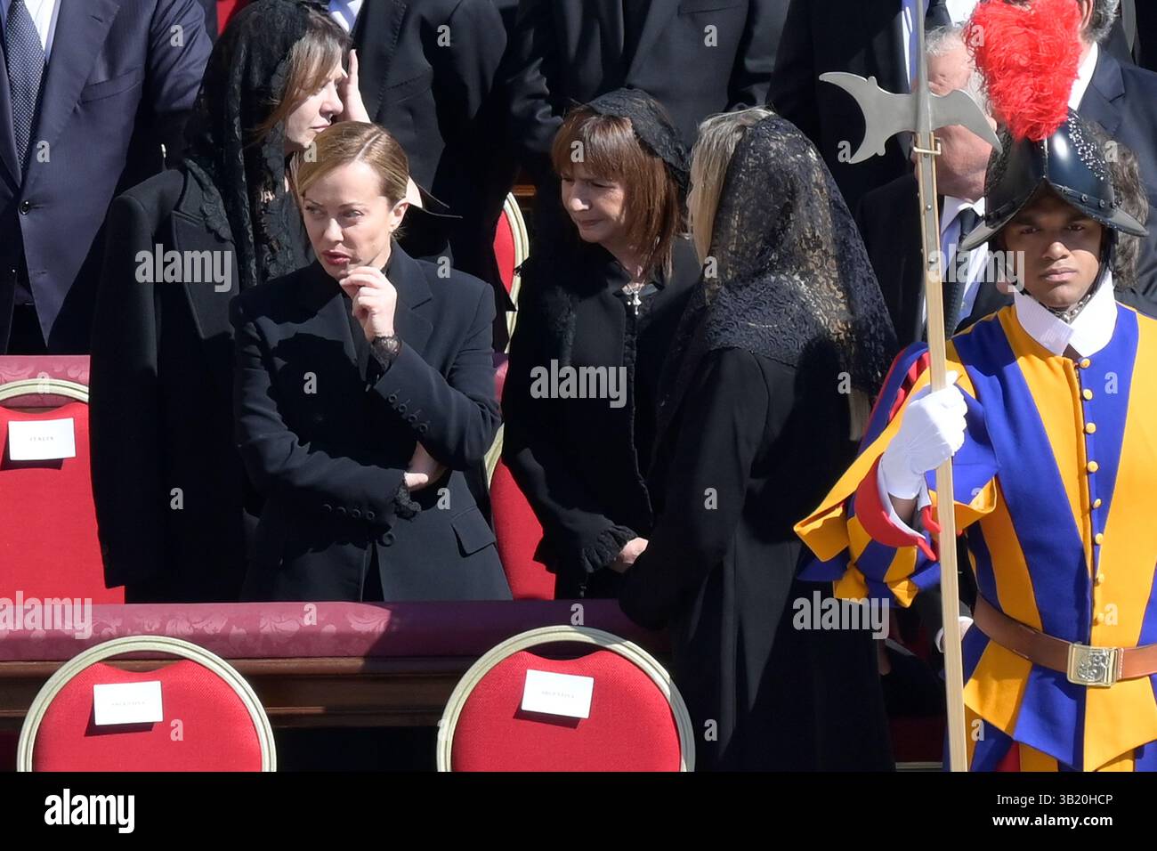 Vatican City, Italy. 26th Apr, 2025. Giorgia Meloni attends the funeral ...