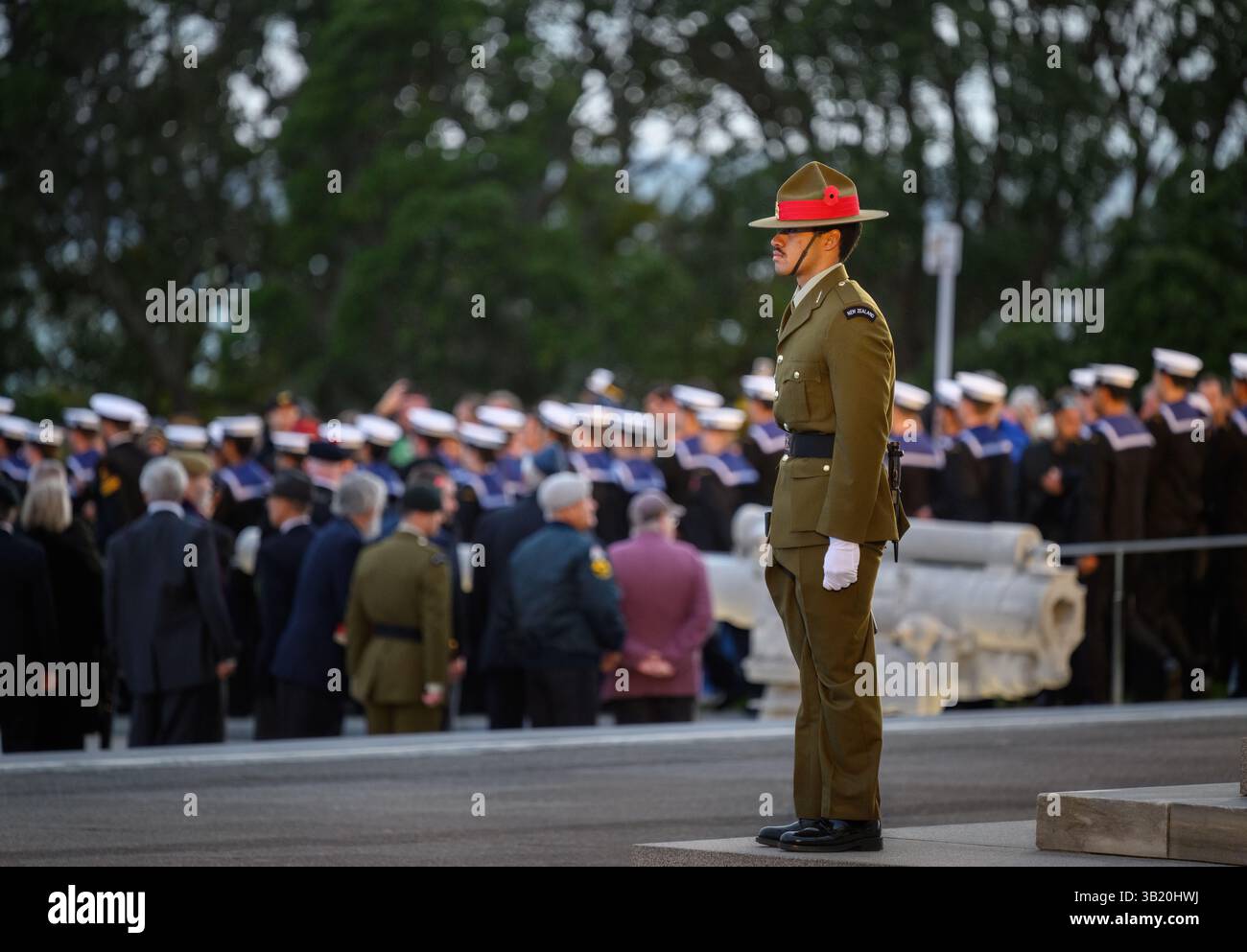 Auckland, New Zealand - April 25 2025: Military soldier guarding the ...