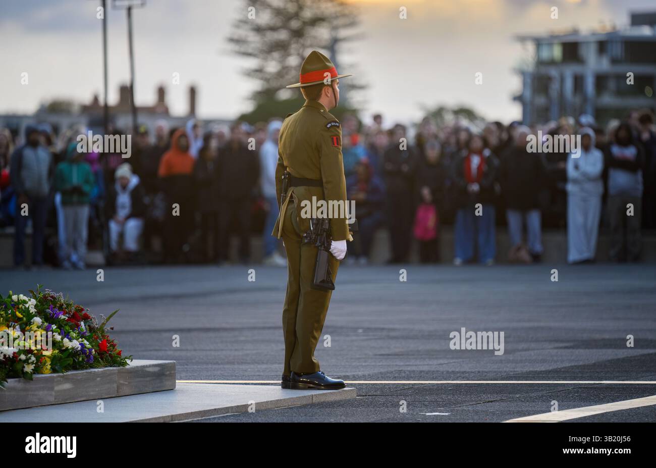 Auckland, New Zealand - April 25 2025: Military soldier guarding the ...