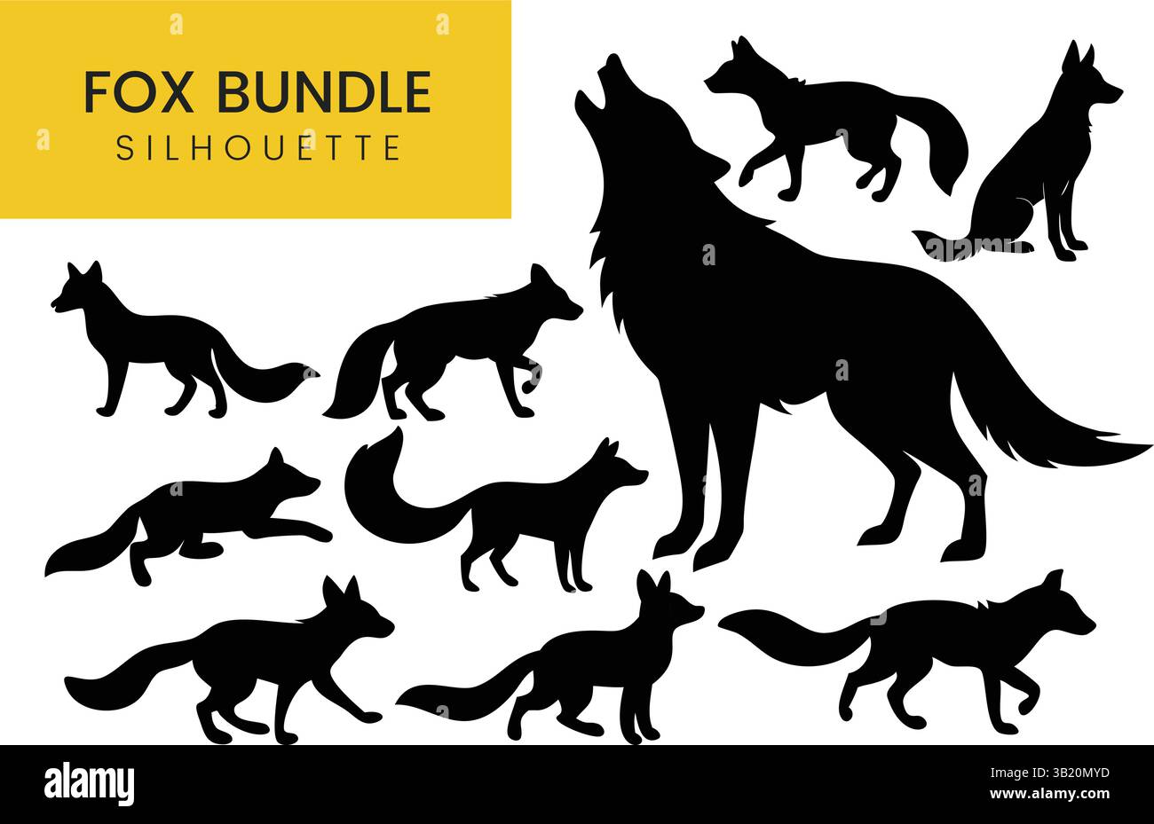 Fox Silhouettes in Different Poses Wild Animal Collection Vector ...