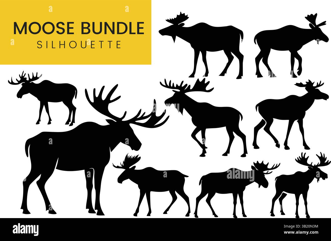 Realistic Moose Silhouettes Set Wild Animal Forest Wildlife Vector ...