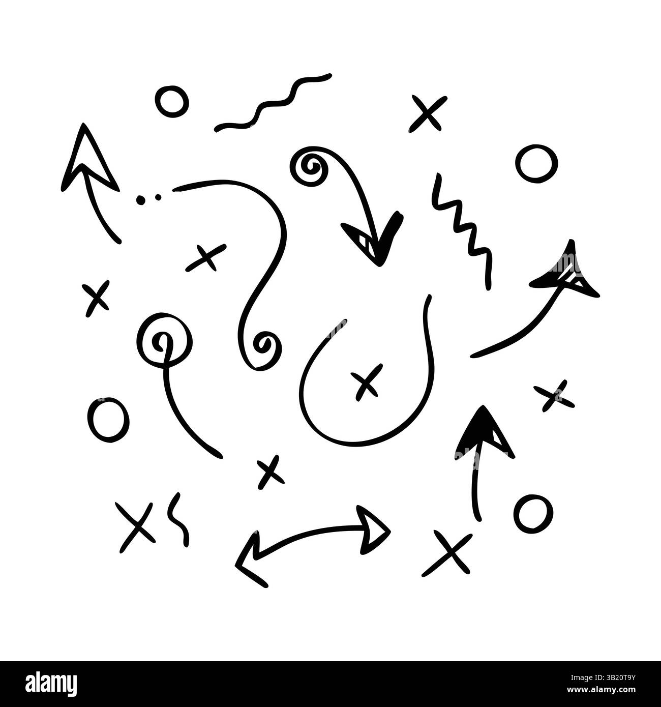 Simple Lines Hand Drawn Black Arrows Doodle Style Set Vector Graphics ...