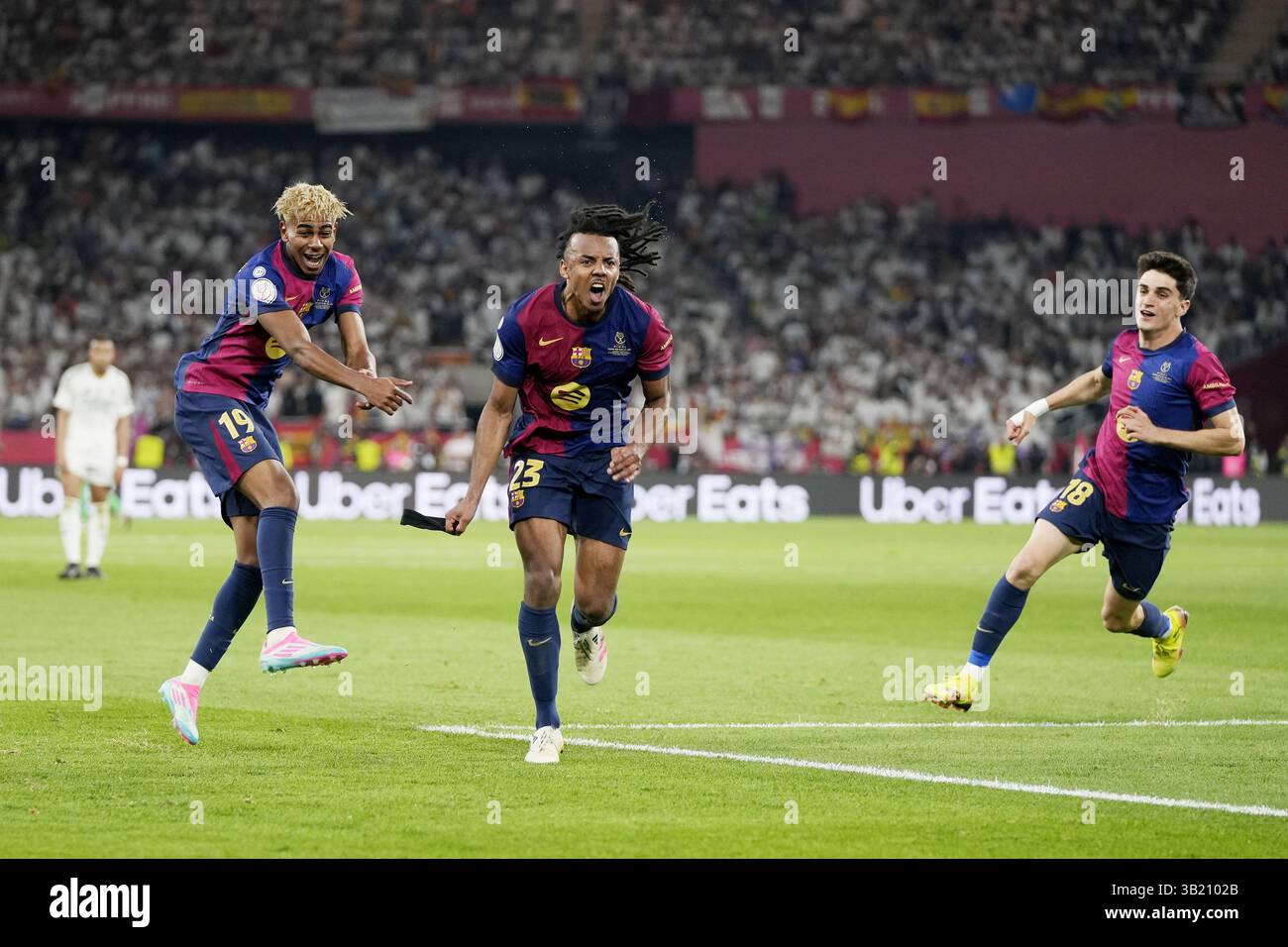 Jules Kounde of FC Barcelona celebrates his goal 3-2 during the Spanish ...