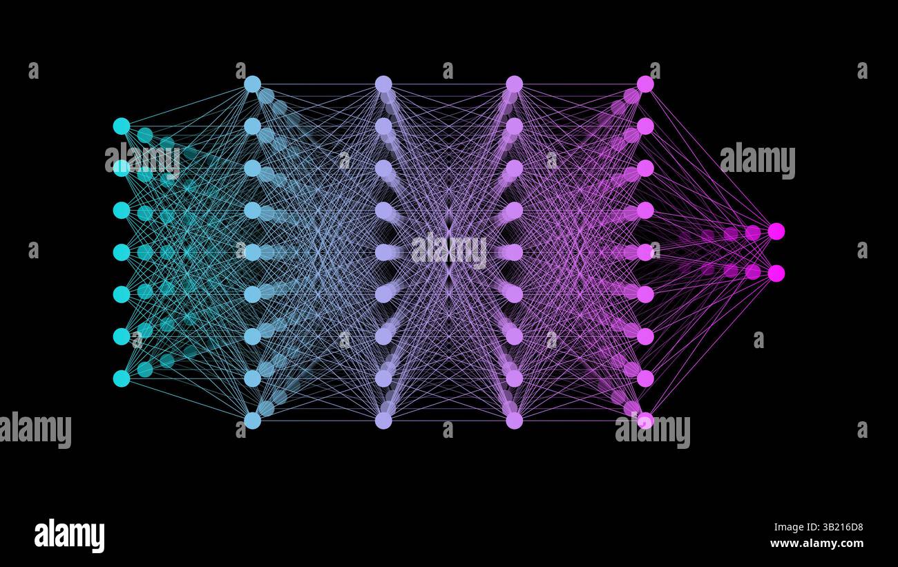 Diagram of an artificial intelligence neural network architecture, showcasing interconnected ...