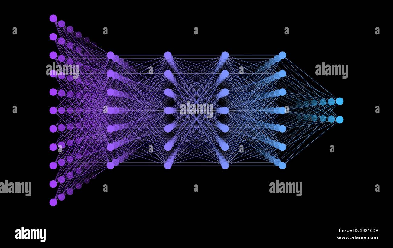 Diagram of an artificial intelligence neural network architecture, showcasing interconnected ...