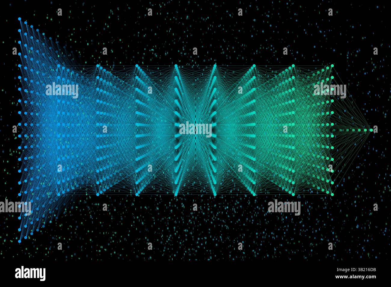 3D schematic of an artificial intelligence neural network in a blue ...