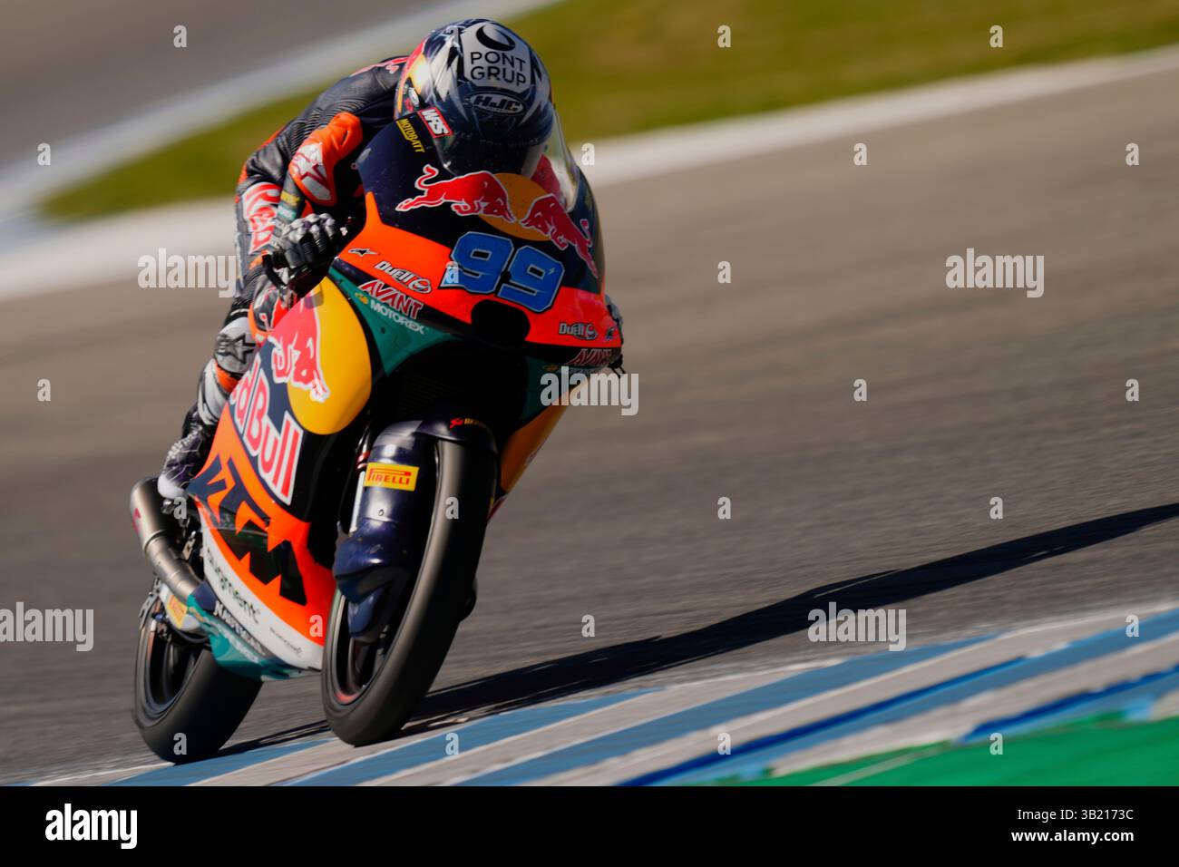 Spain's rider Jose Antonio of the Red Bull KTM Ajo steers his ...