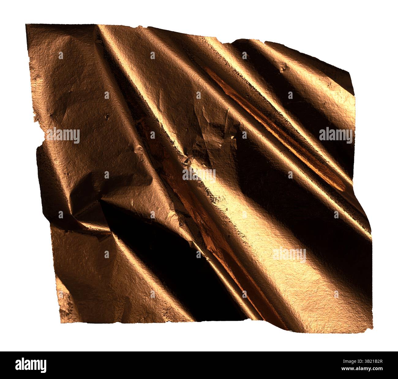 A vintage bronze foil frame with crumpled, rough texture and deep folds ...