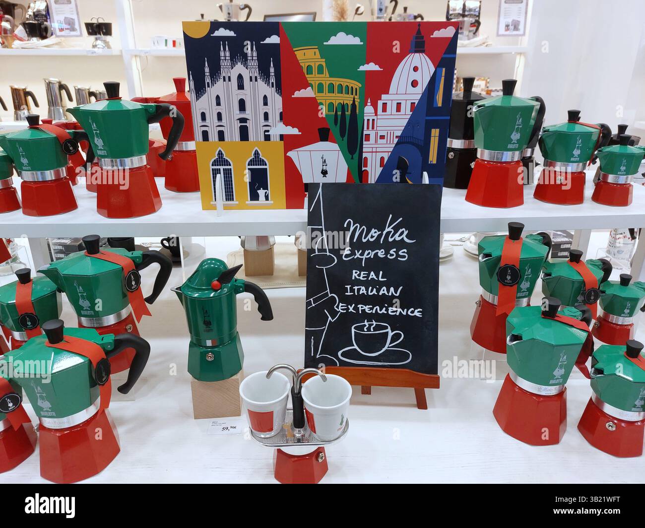 BIALETTI ITALIAN COFFEE MACHINES ON DISPLAY INSIDE THE MEGA STORE Stock ...