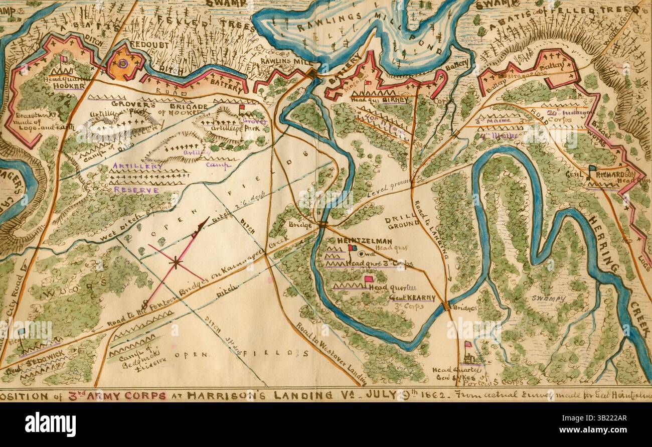 July 9, 1862 - Harrison's Landing, VA, U.S. - Position of 3rd Army ...