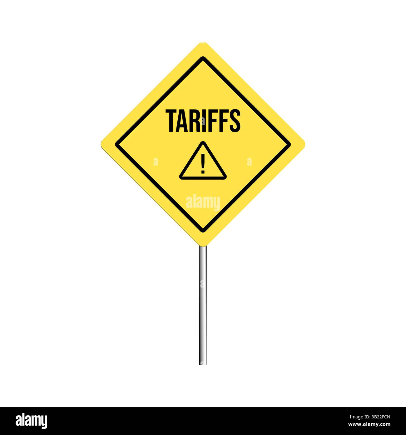 Tariff yellow warning sign, import and export international commerce ...