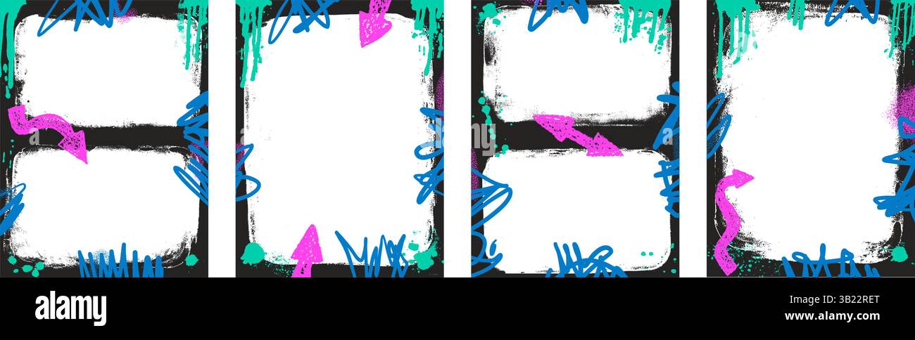 Grunge black frame template with arrow. Graffiti spray art layout ...
