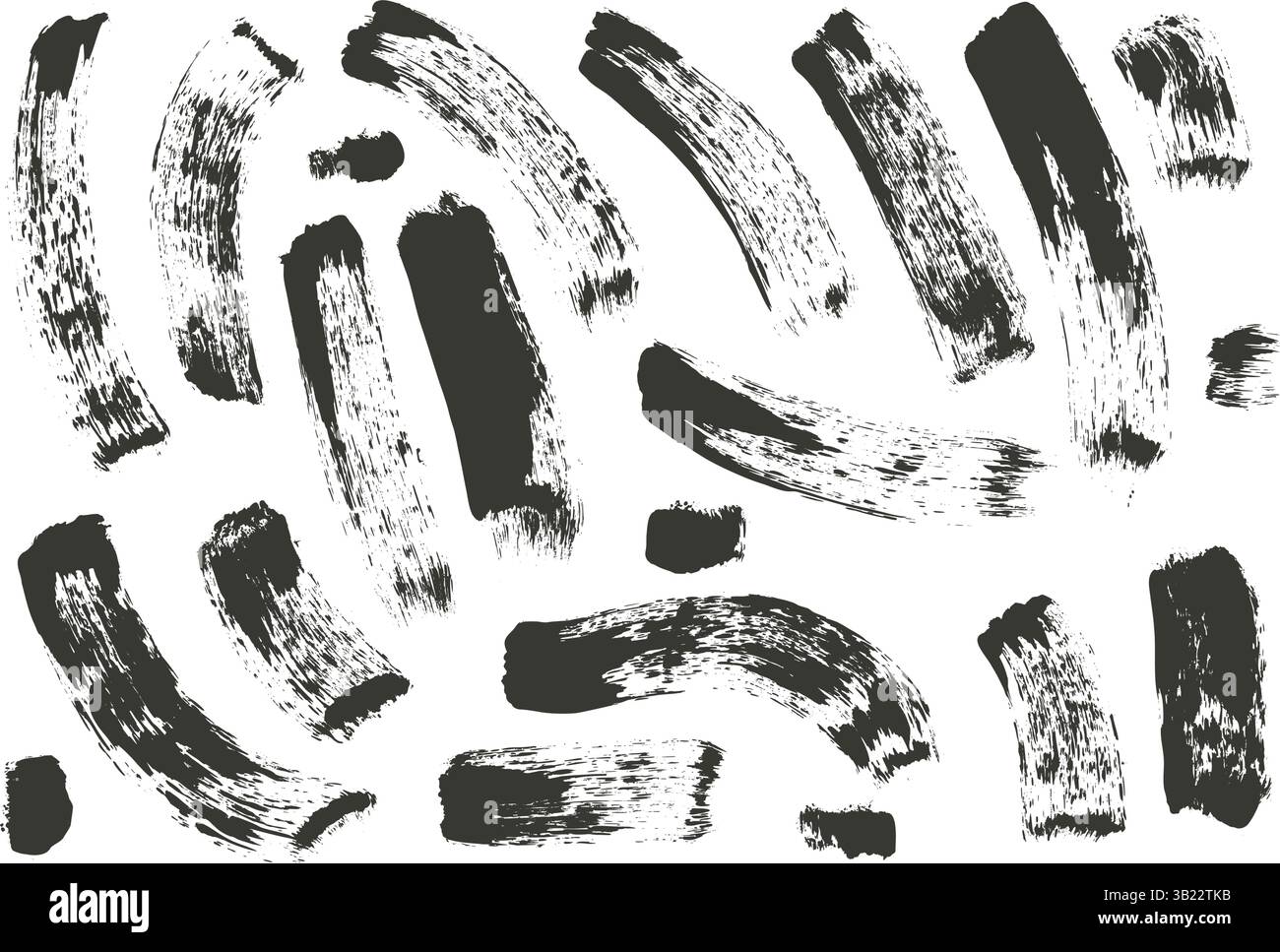 Charcoal wavy brush stroke lines. Hand drawn black ink vector long ...
