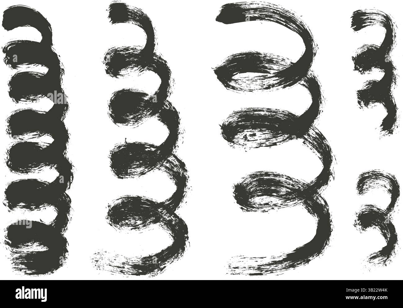 Brushstroke with squiggles. Hand drawn spiral confetti spirals. Brush stroke paint black linear ...