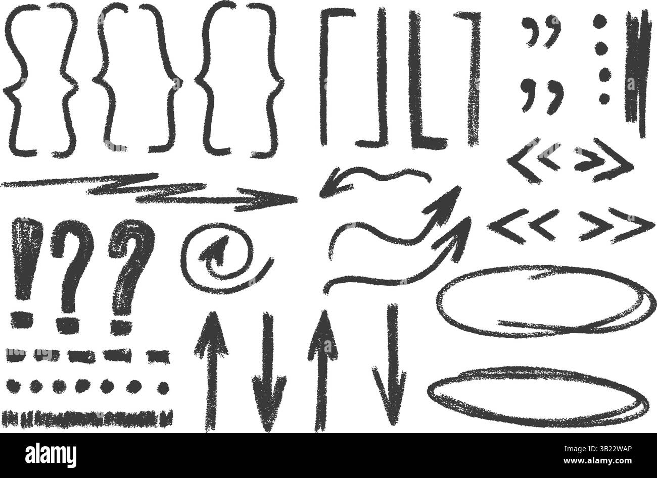 Check marks, arrow doodle set. Crayon underlines, quotation marks ...