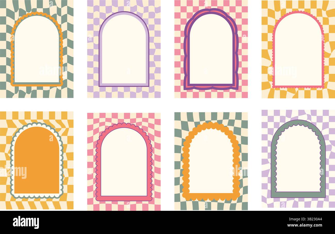 Arch scallop frames set. Wavy edges geometric doodle template isolated ...