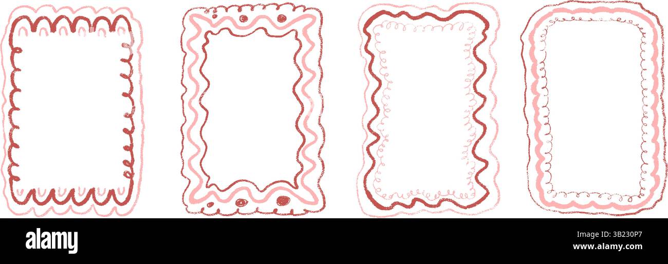 Text boxes frames pencil hand drawn set. Wavy groovy rectangle borders ...