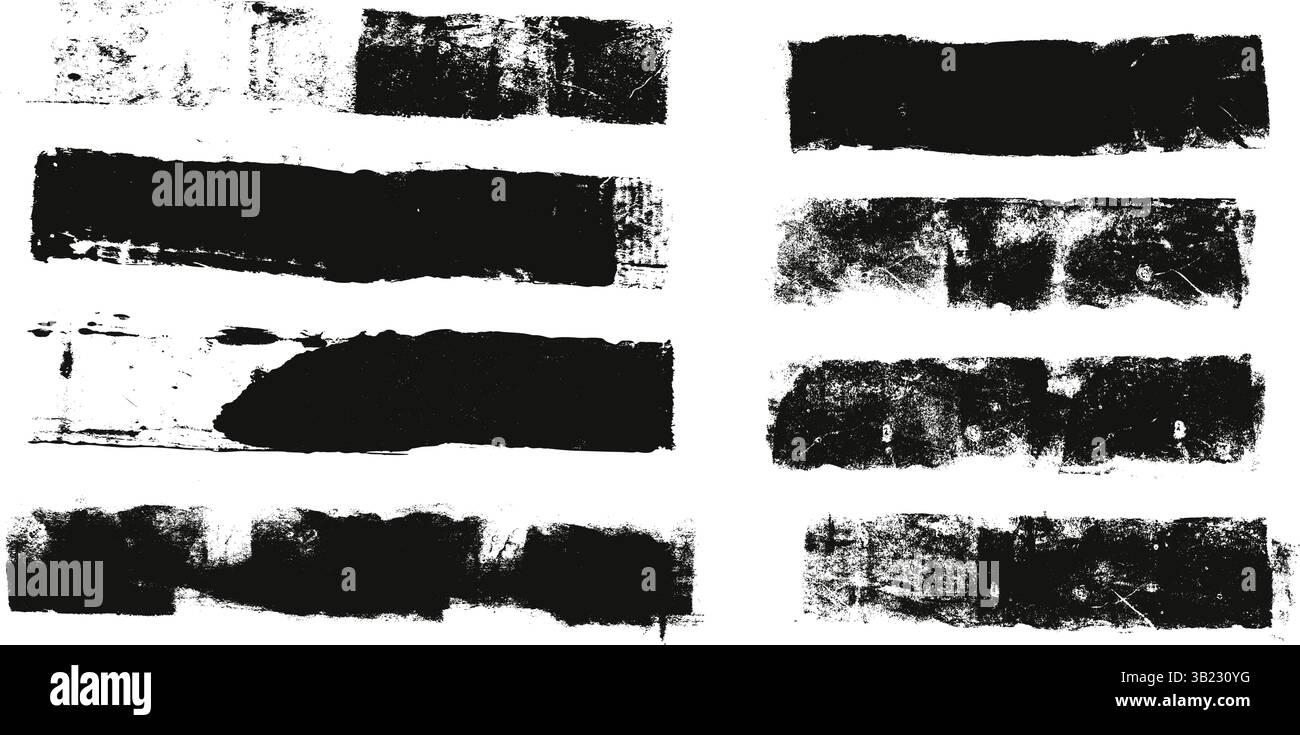 Straight thick grunge underlines. Linocut rolled brush stroke set ...