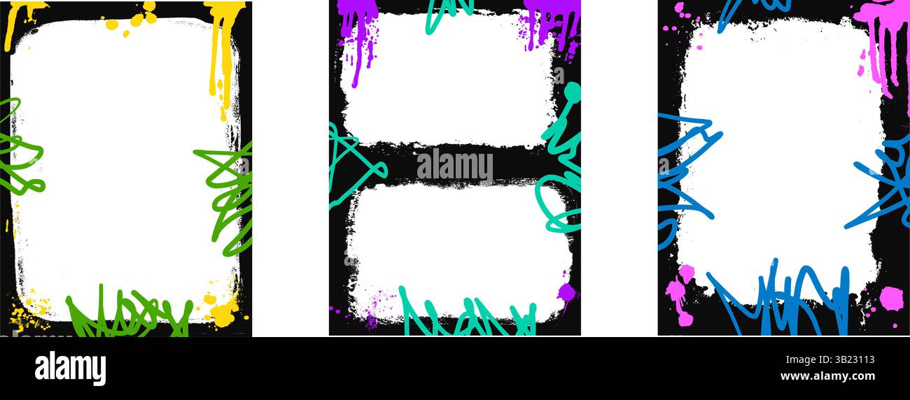 Grunge spray background double sticker frames set. Text boxes border ...