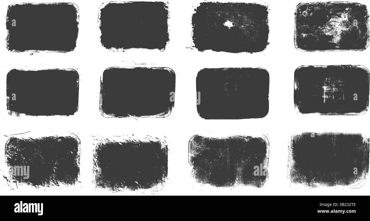 Grunge text boxes swatch set. Callouts rectangles frames. Lino cut ...