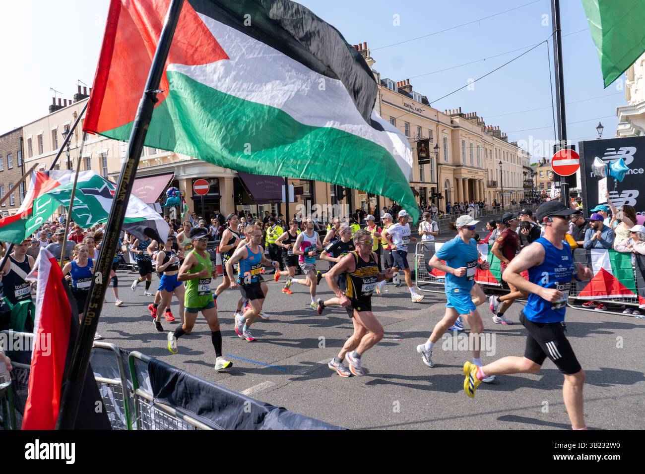 London, United Kingdom. 27th April 2025. Protestors wave Palestinian ...