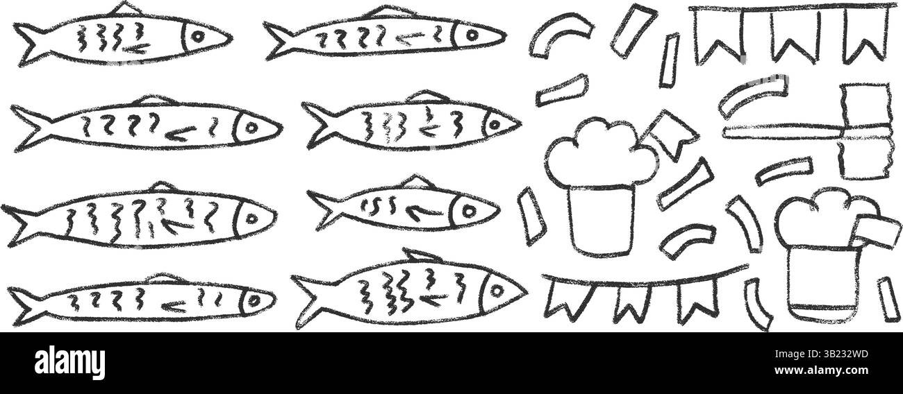 Fishes line doodle set. Popular Saints. festival set. Manjerico ...