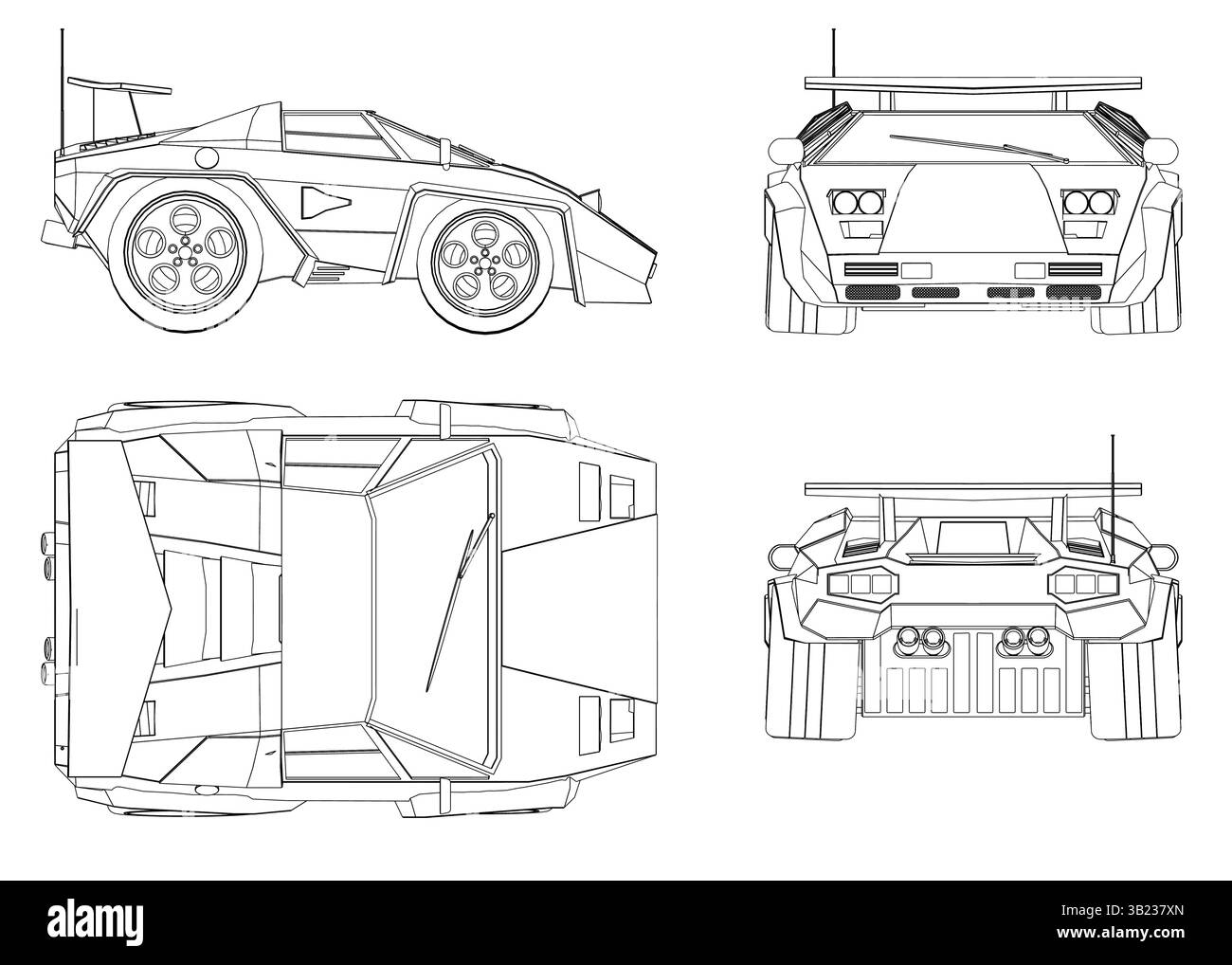 A cartoon drawing of a car with a racing stripe. The car is small and ...